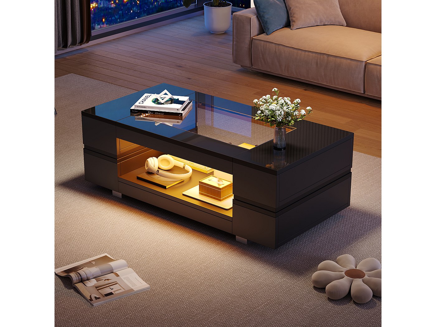 Table basse avec Leds - 100 x 50 x 35 cm - Table à double couche avec ...