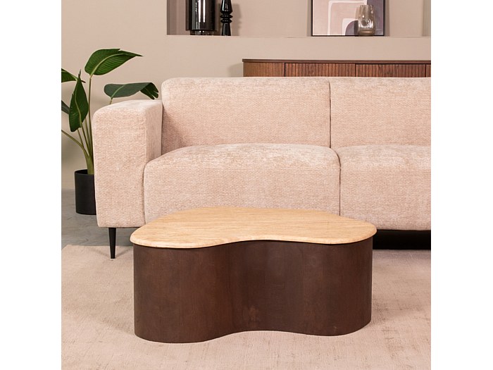 Table basse Davi - Espresso - Travertin - 80 cm