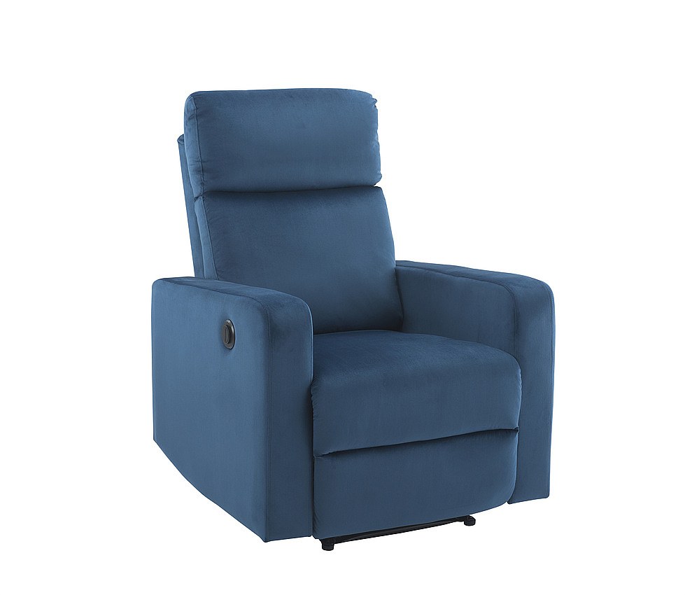 Fauteuil relax LOVA large en velours bleu foncé avec fonction électrique