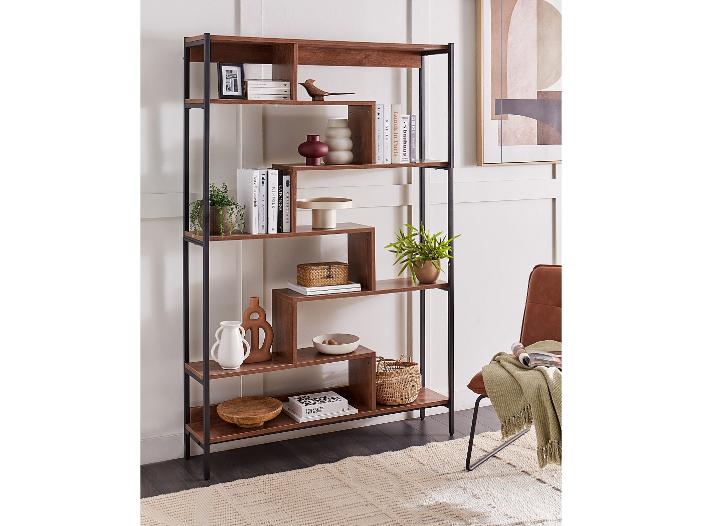 Libreria a 6 scaffali in legno scuro DAVEN