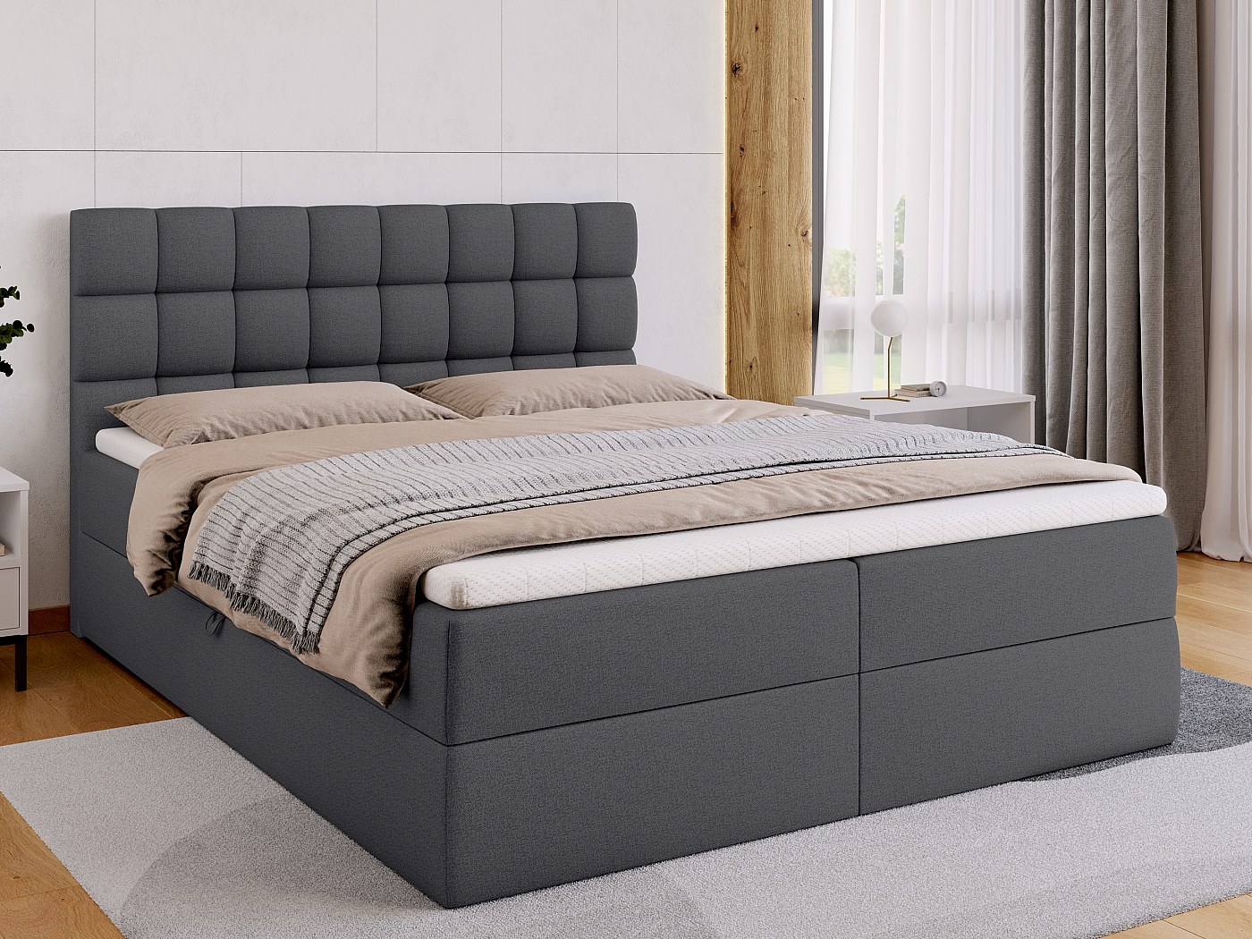 Lit boxspring avec rangement DAKOTA - matelas - surmatelas - gris foncé ...