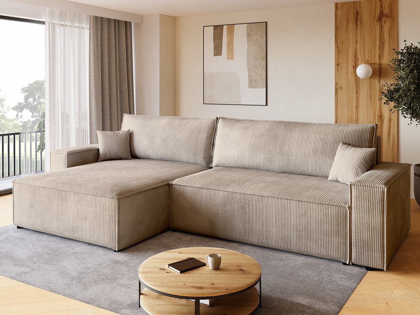 Hoekbank met slaapfunctie beige ADI XL