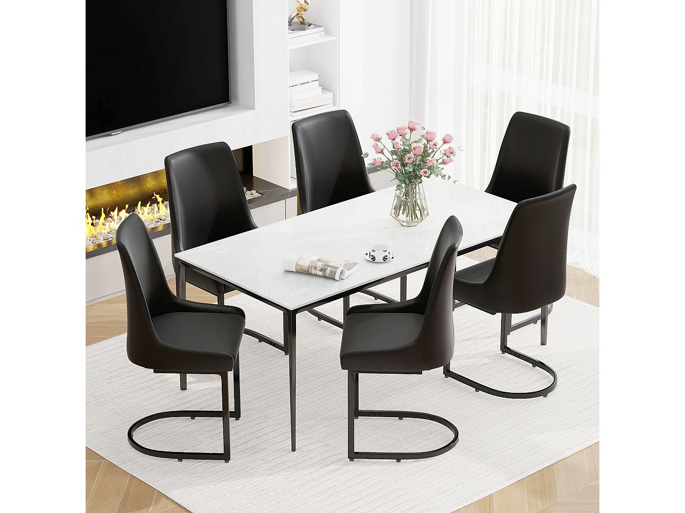 Lot de 6 chaises de salle à manger - 49.5 x 55 x 92 cm - avec dossier haut - pour salle à manger ...