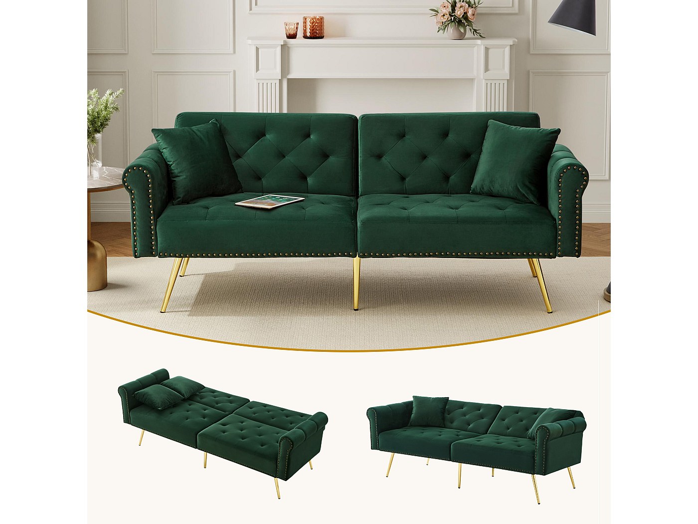 Sofá cama moderno de 2 plazas – 173 x 75 x 70 cm – Respaldo regulable ...