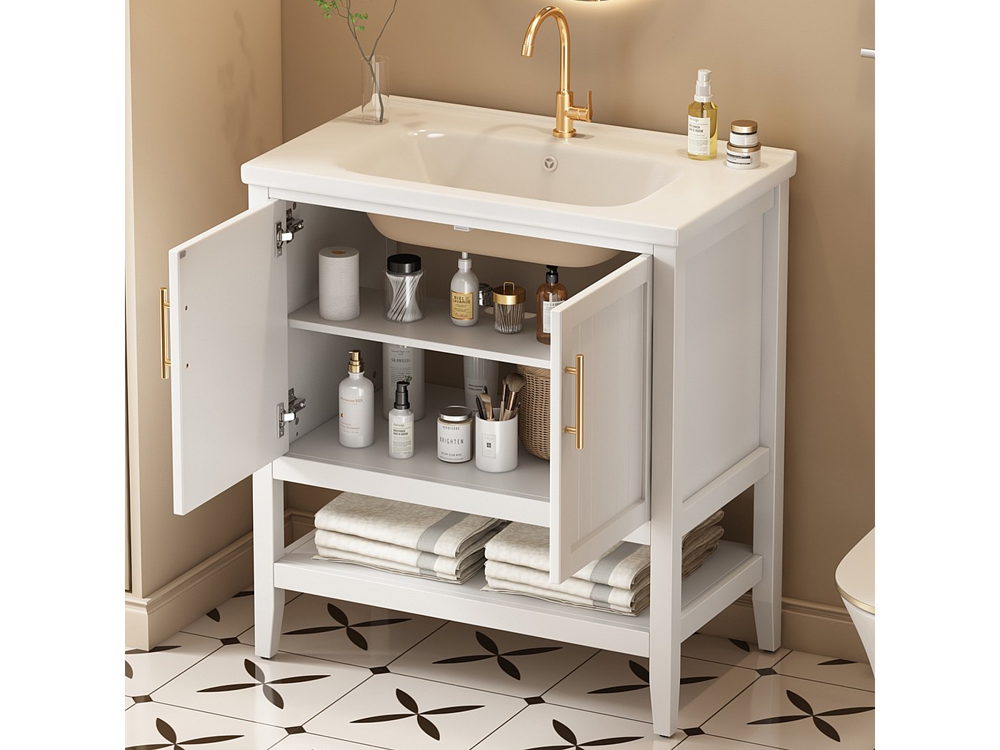Meuble de salle de bain - 80 x 47 x 90 cm - avec 1 porte + étagères ...