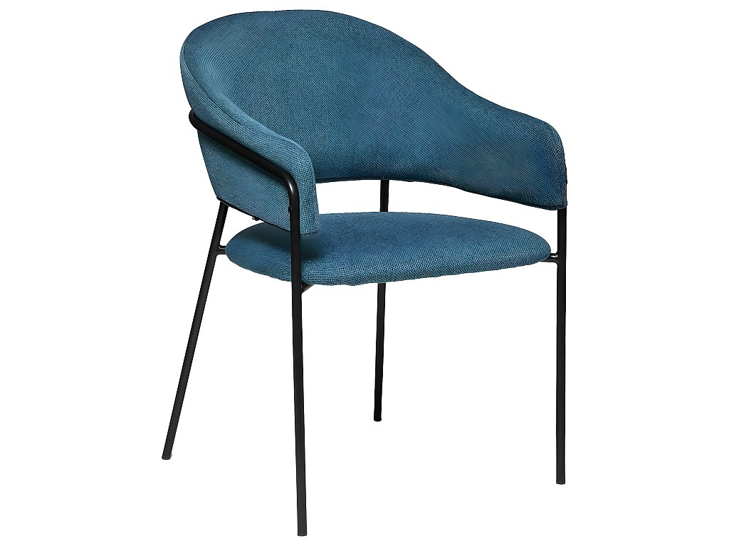Chaise Fauteuil de table en Velours Bleu Canard et pieds en métal