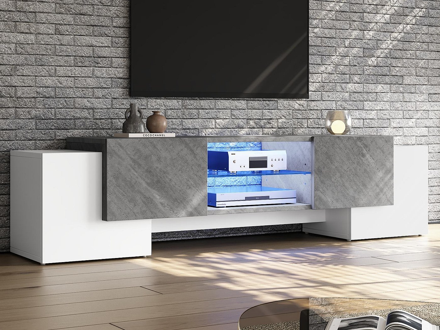 Móvel para TV - com 4 portas - com iluminação LED - para televisores 80 ...