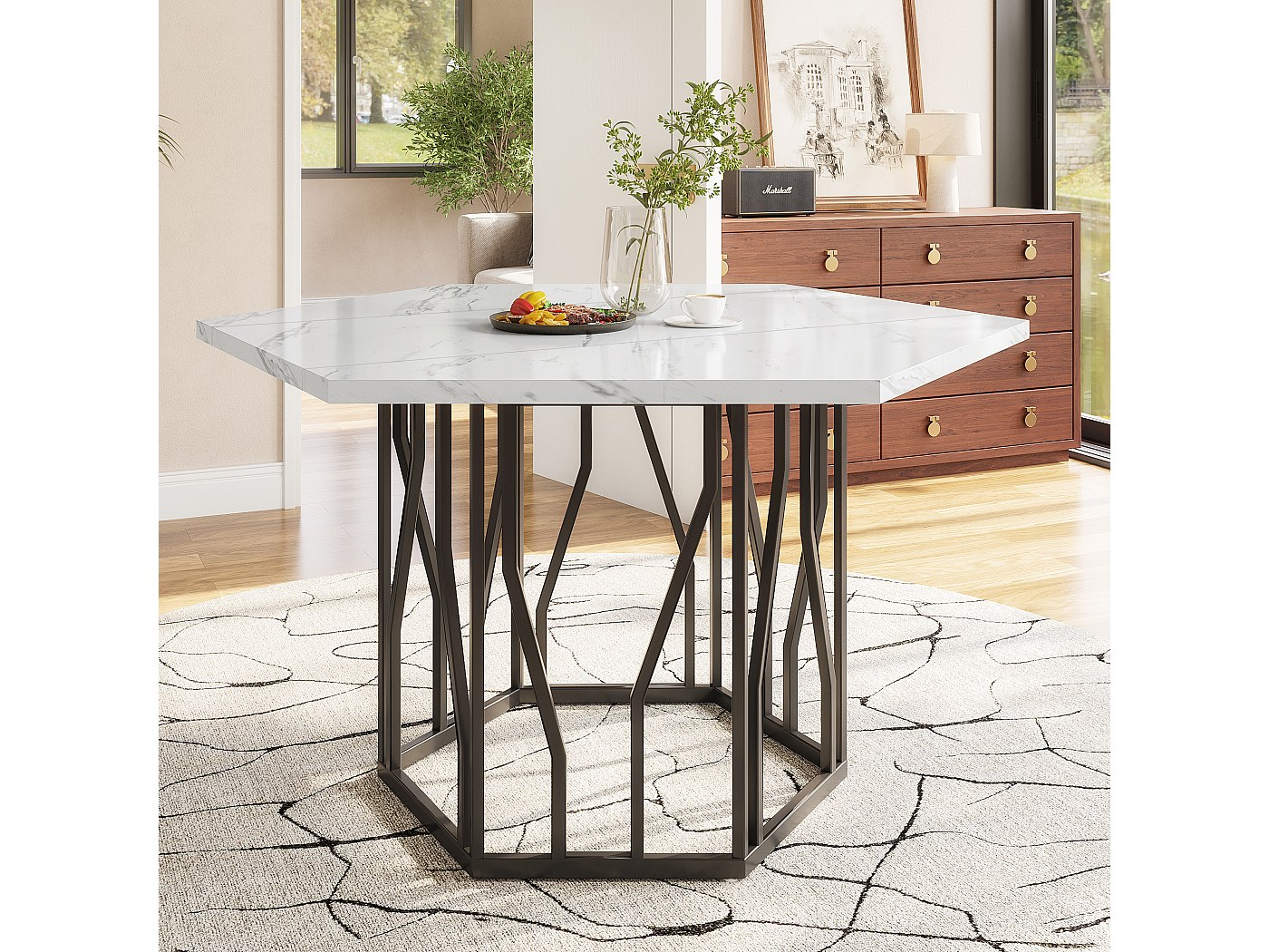 Table à manger hexagonale en marbre - 110.5 x 100 x 50 cm - structure ...