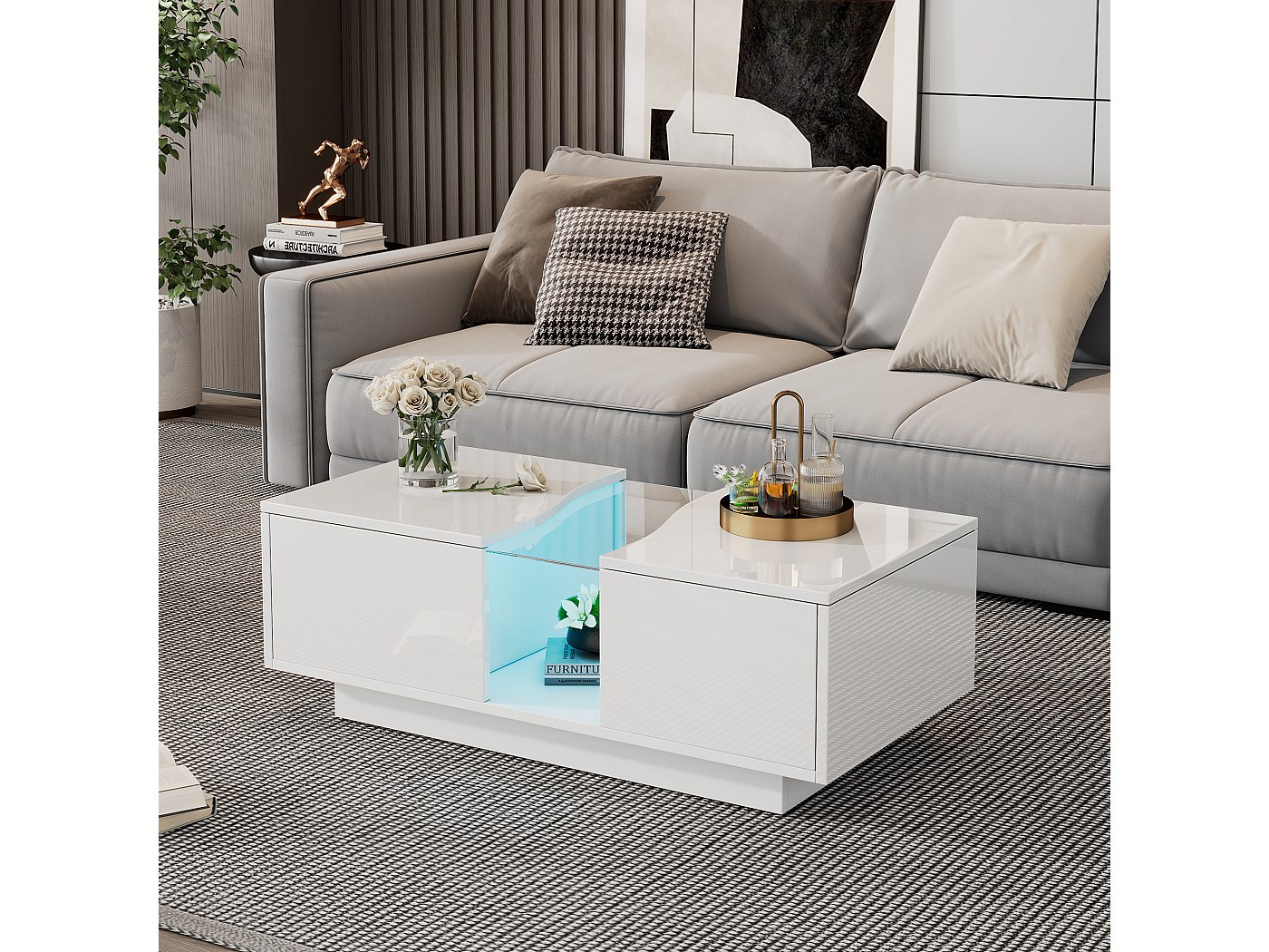 Table basse moderne - 100 x 50 x 35 cm - avec Leds + 2 tiroirs ...