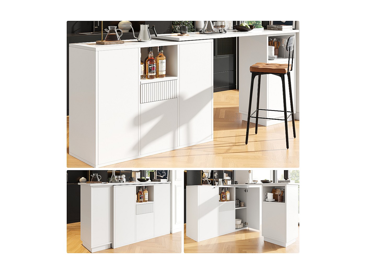 Szafka barowa obrotowa 360° - 198,5 x 30 x 75 cm - z 4 drzwiami + blat ...