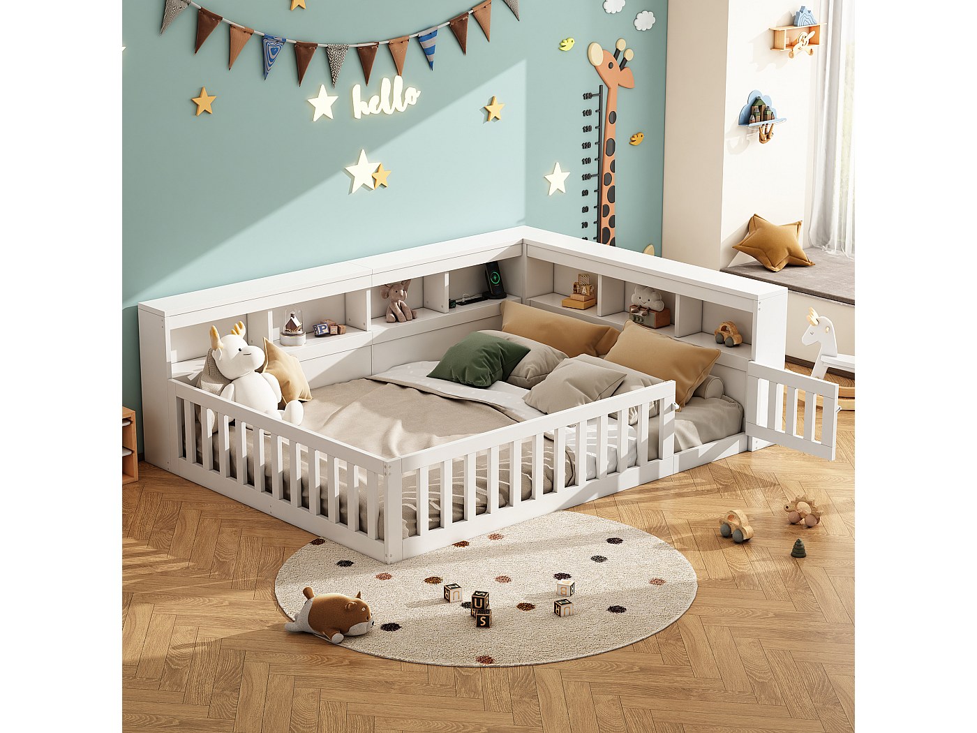 Letto matrimoniale per bambini - 140 x 190 cm - comodino con ...