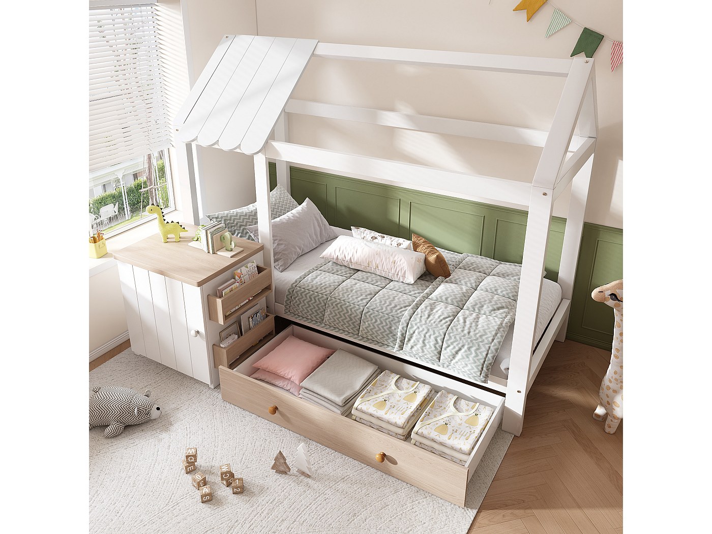 Lit cabane pour enfant - 90 x 200 cm - avec 1 tiroir + table de chevet ...