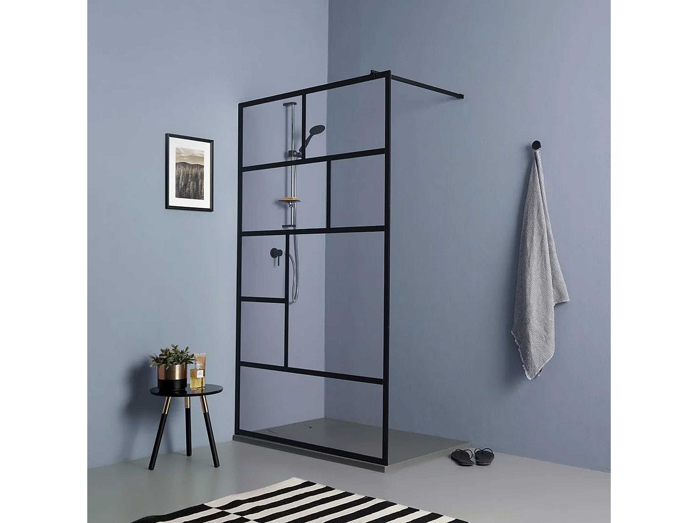 Parete doccia bagno moderna "Walk" in cristallo trasparente e telaio ...