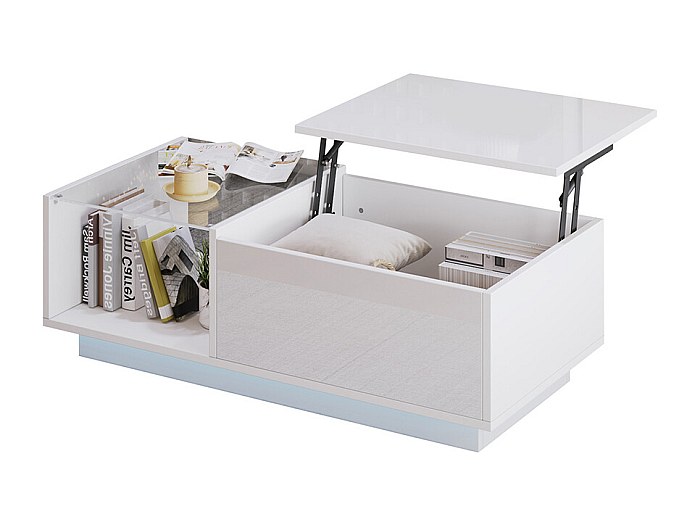 Table basse relevable LED réglable hauteur à 46.5 cm rangement caché ...