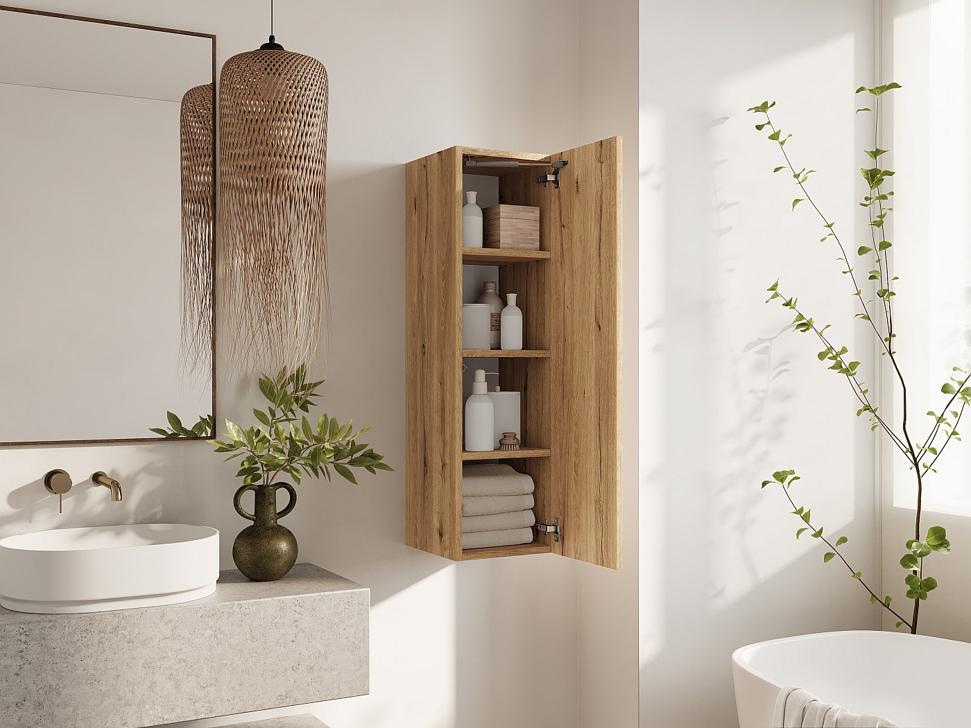 Colonna da bagno sospesa KAYA 105/160 cm – Mobile alto moderno con ...