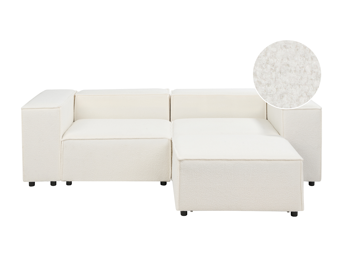 Canapé 2 places modulable avec pouf en bouclé blanc APRICA