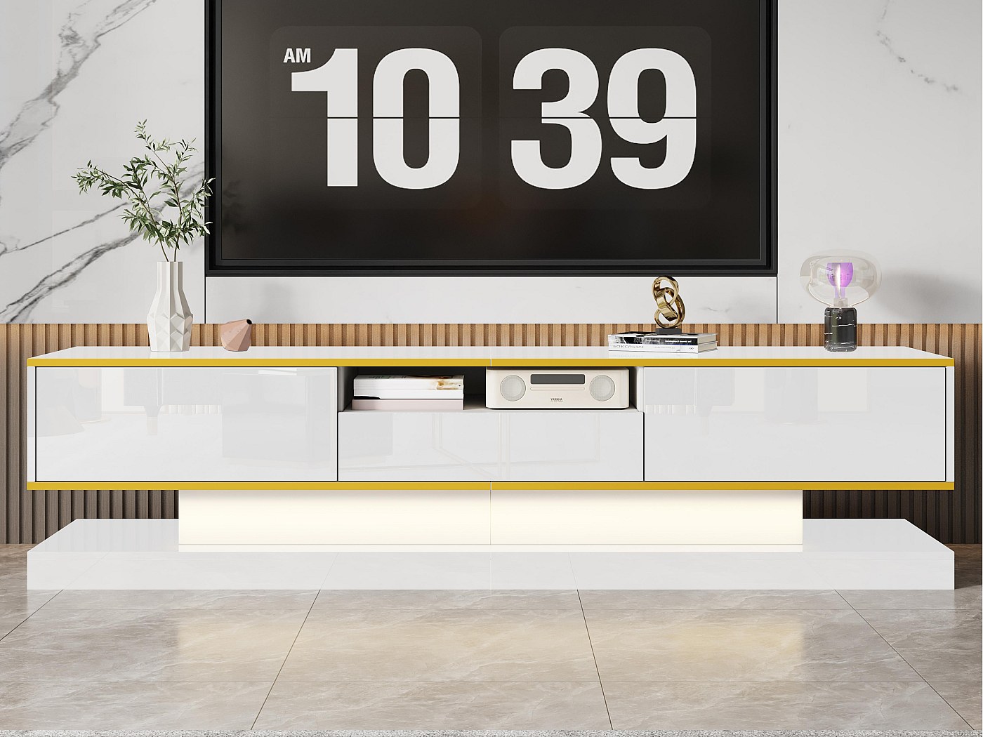 Moderne TV-Kommode 180×38×45 cm - mit drei Schubladen - mit offenem ...