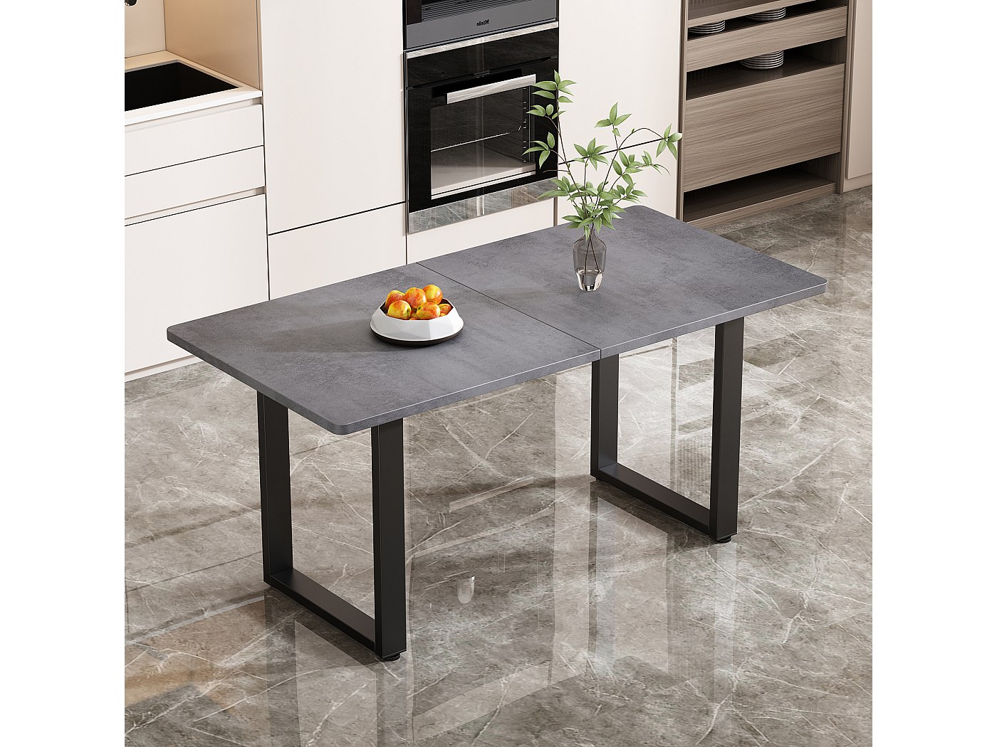 Mesa de comedor rectangular para 6 personas, tablero gris con patas en ...