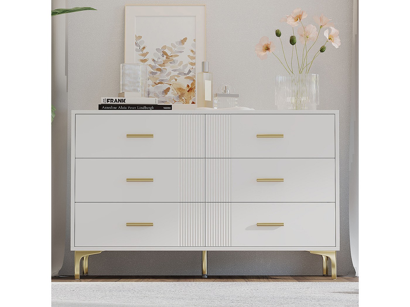 Commode basse 6 tiroirs – 120 x 40 x 76 cm - pour salon et chambre ...