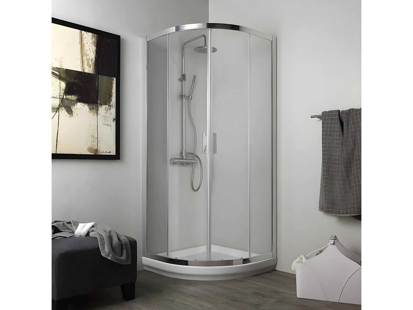 Cabine de douche semi-circulaire arrondie "Lima" en verre trempé ...
