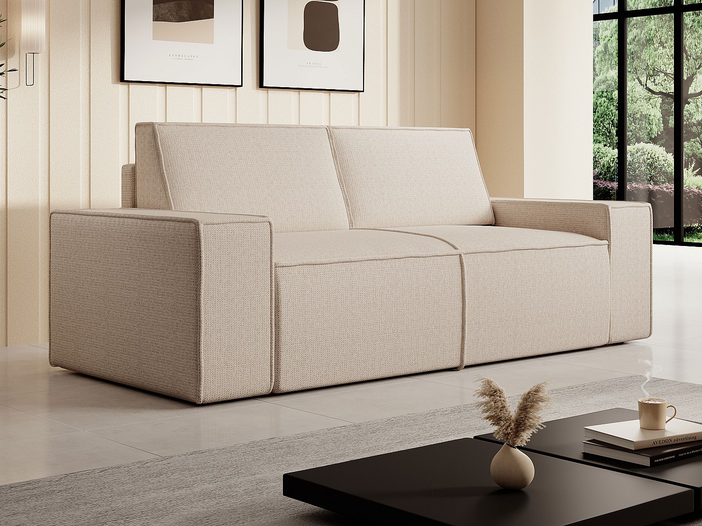 Canapé 3 places en tissu texturé beige confort AMELIA