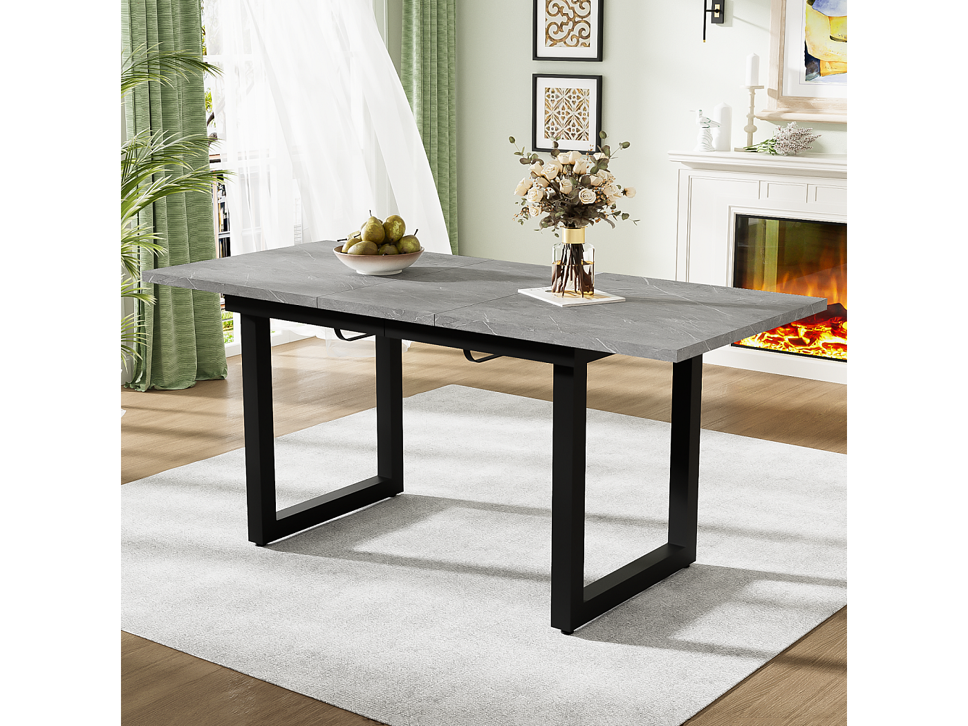 Table à manger rectangulaire - avec plateau rétractable - pieds en ...