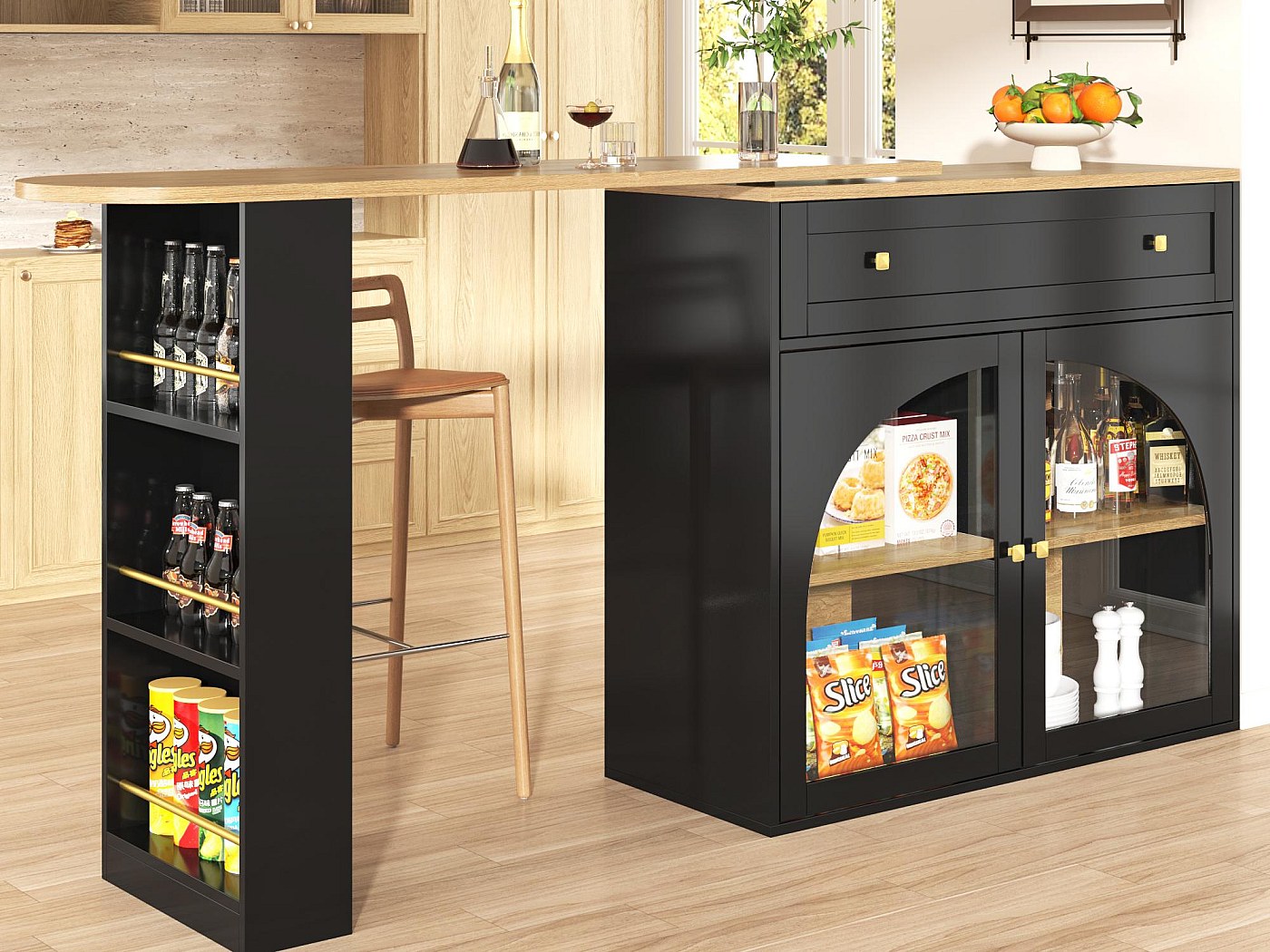 360° draaibaar en inklapbaar barkastje - met 1 lade en 2 deuren - open ...