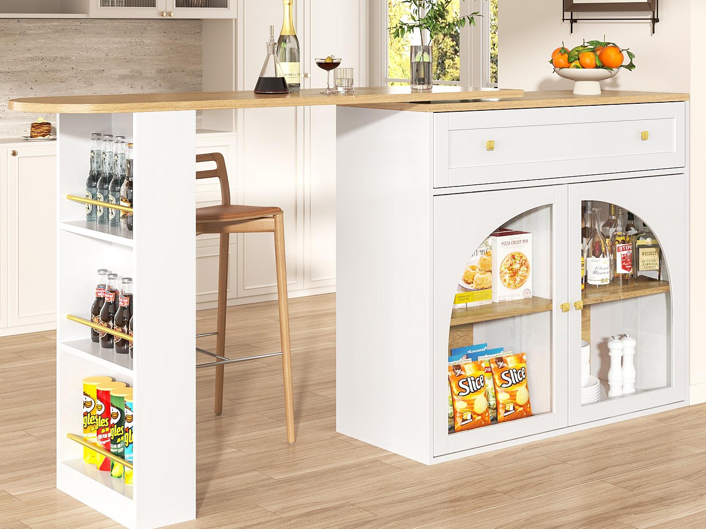 360° draaibaar en inklapbaar barkastje - met 1 lade en 2 deuren - open ...