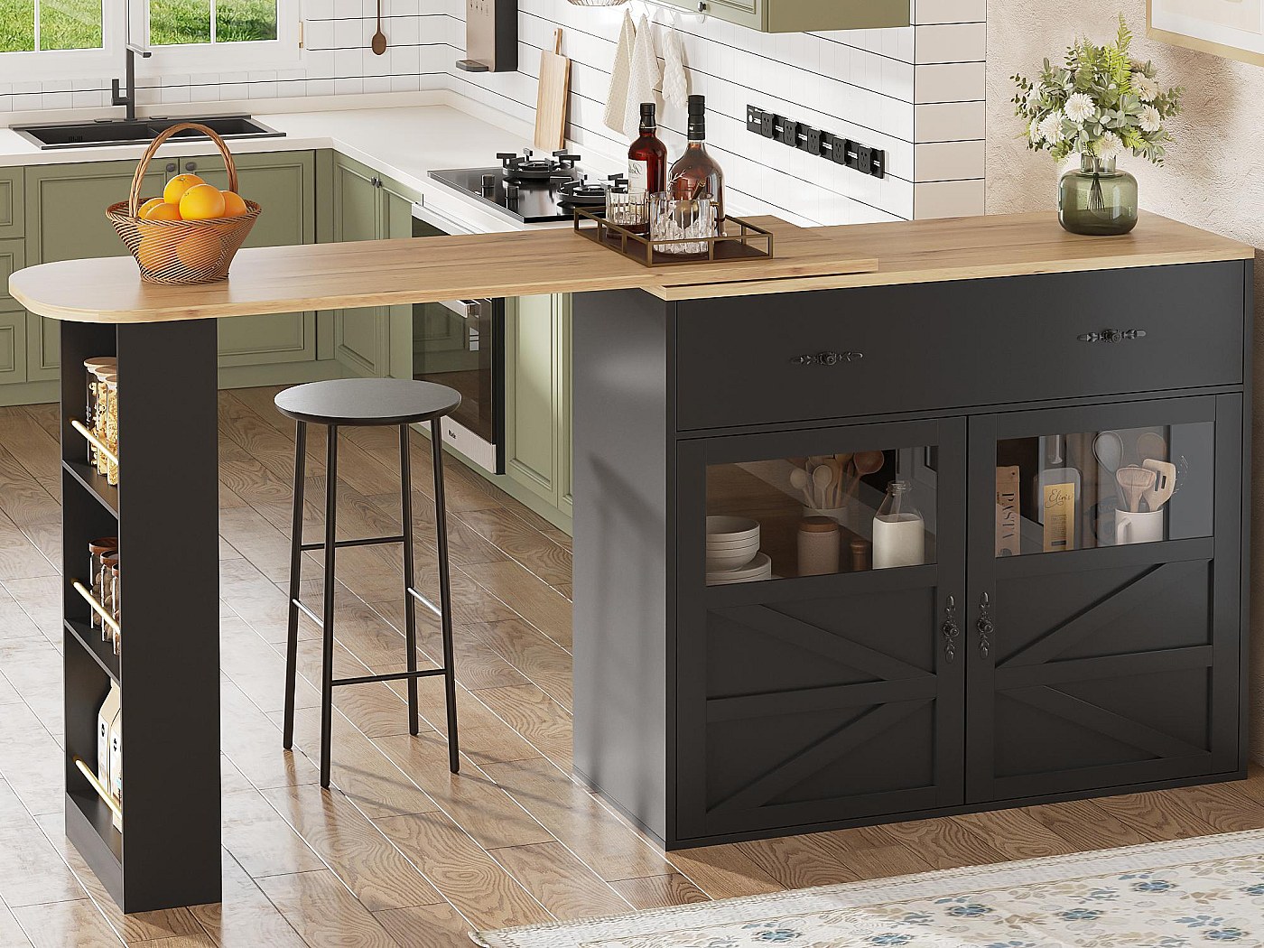 Meuble de bar pivotant 360° et escamotable - avec 1 tiroir et 2 portes ...