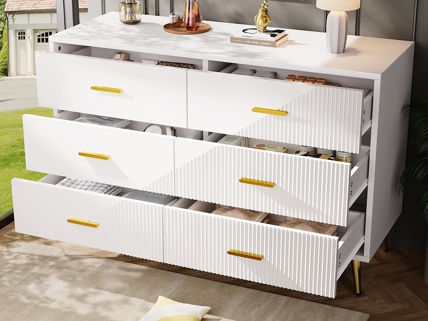 Moderne buffetkast 120x40x75 cm - met 6 lades - MDF - wit