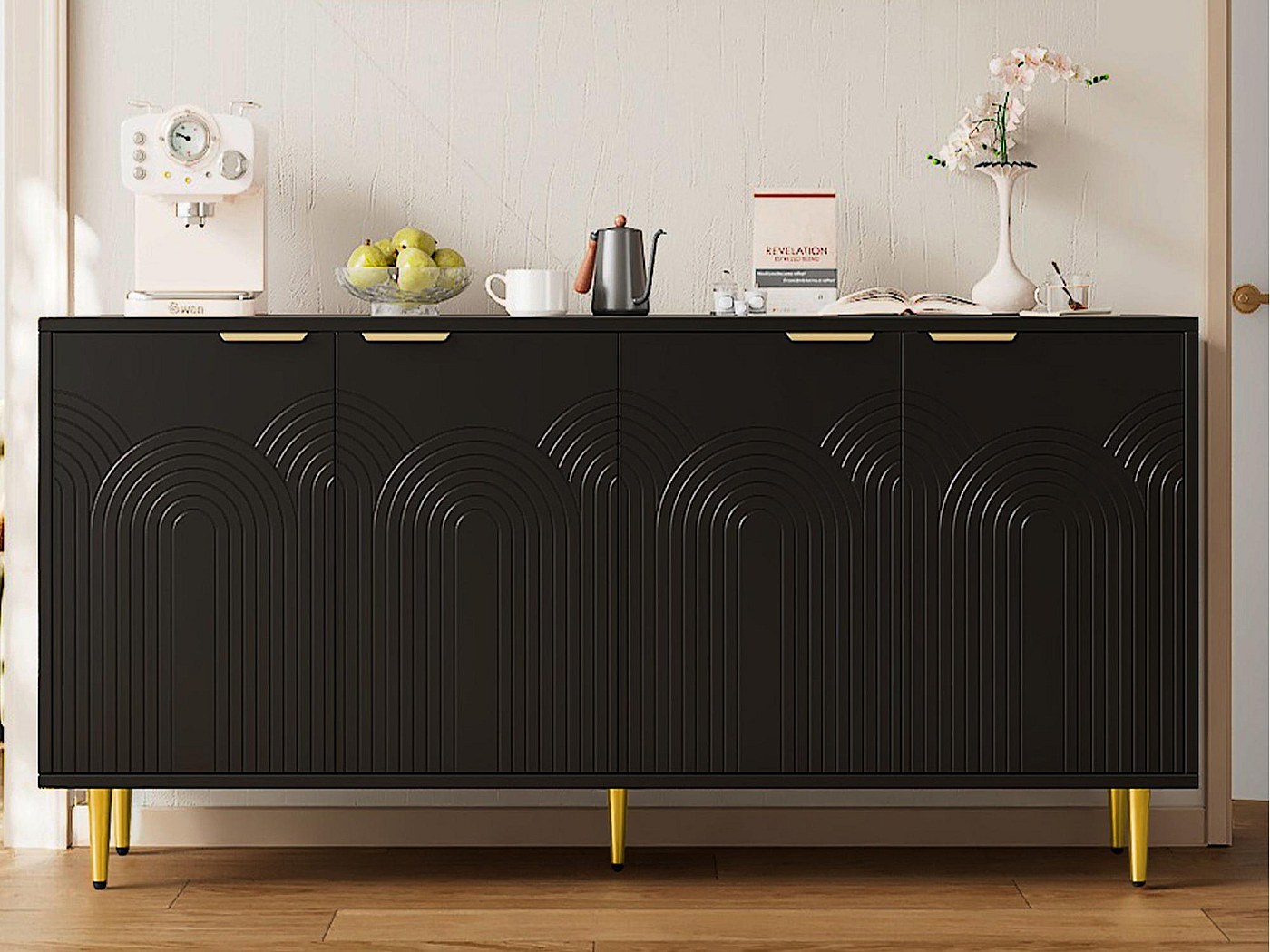 Buffet moderno 160x40x80cm - con 4 ante - gambe in metallo - pannello ...