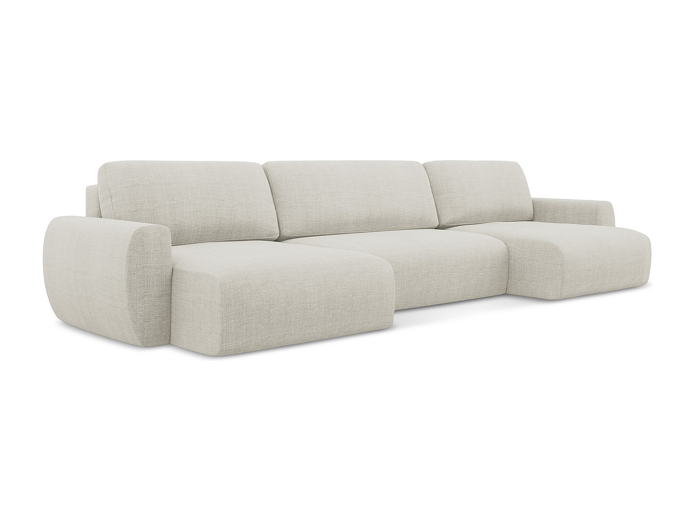 Canapé panoramique 4 places convertible en tissu texturé - beige clair ...