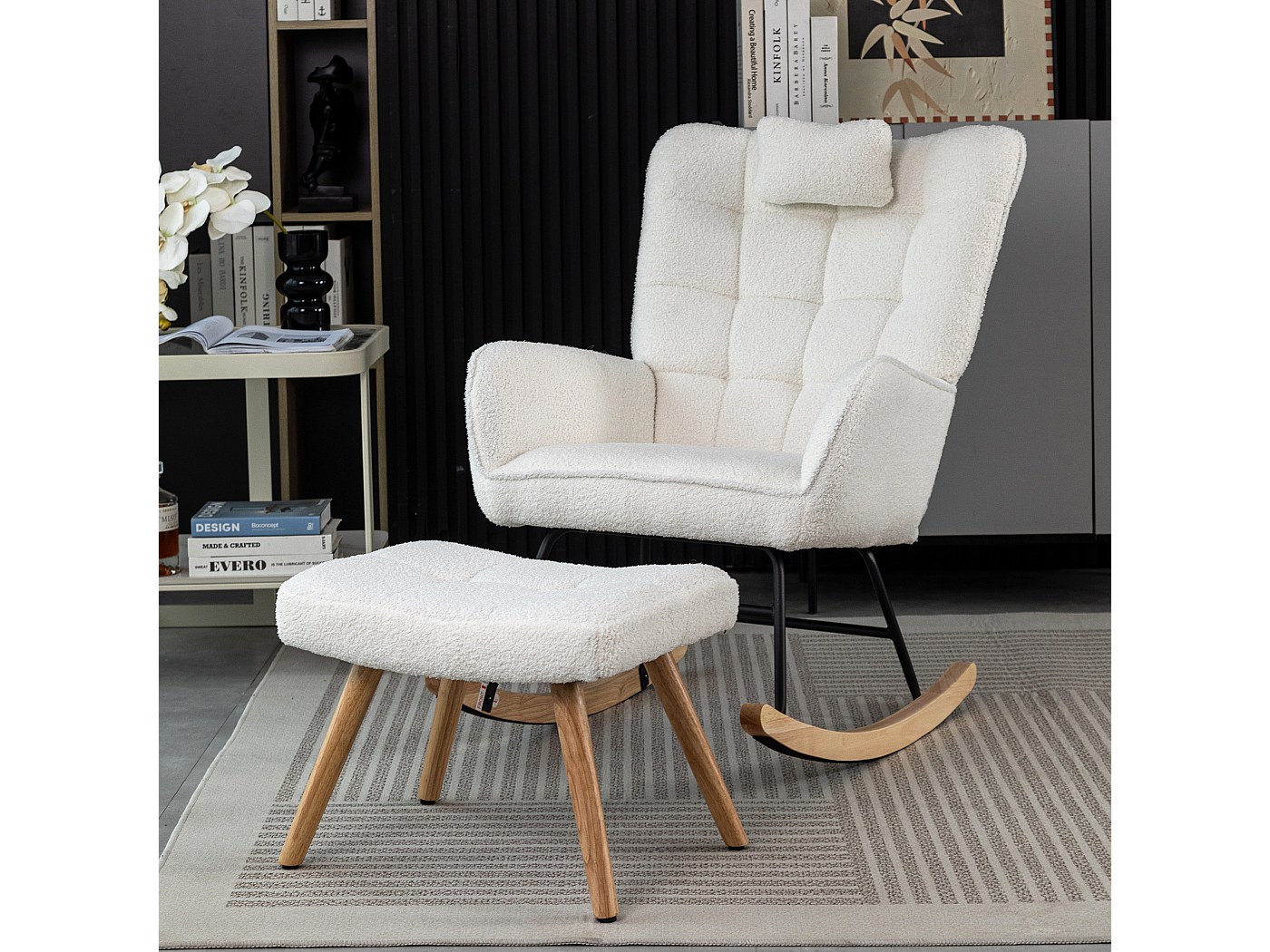 Fauteuil à bascule capitonné, rocking chair avec Appuie-tête et ...