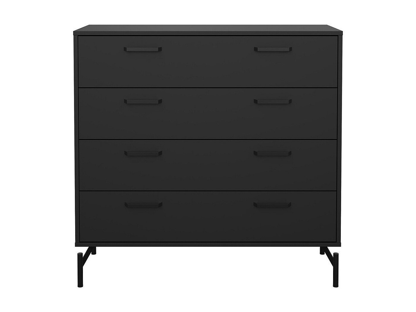 Commode 4 tiroirs noir mat avec piètement métaL H96 cm - BORA