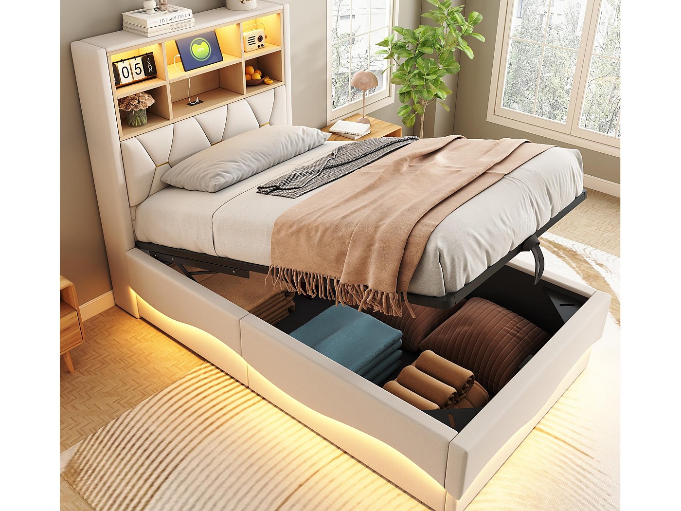 Letto con contenitore per bambini 90x200 cm - con striscia luminosa LED ...