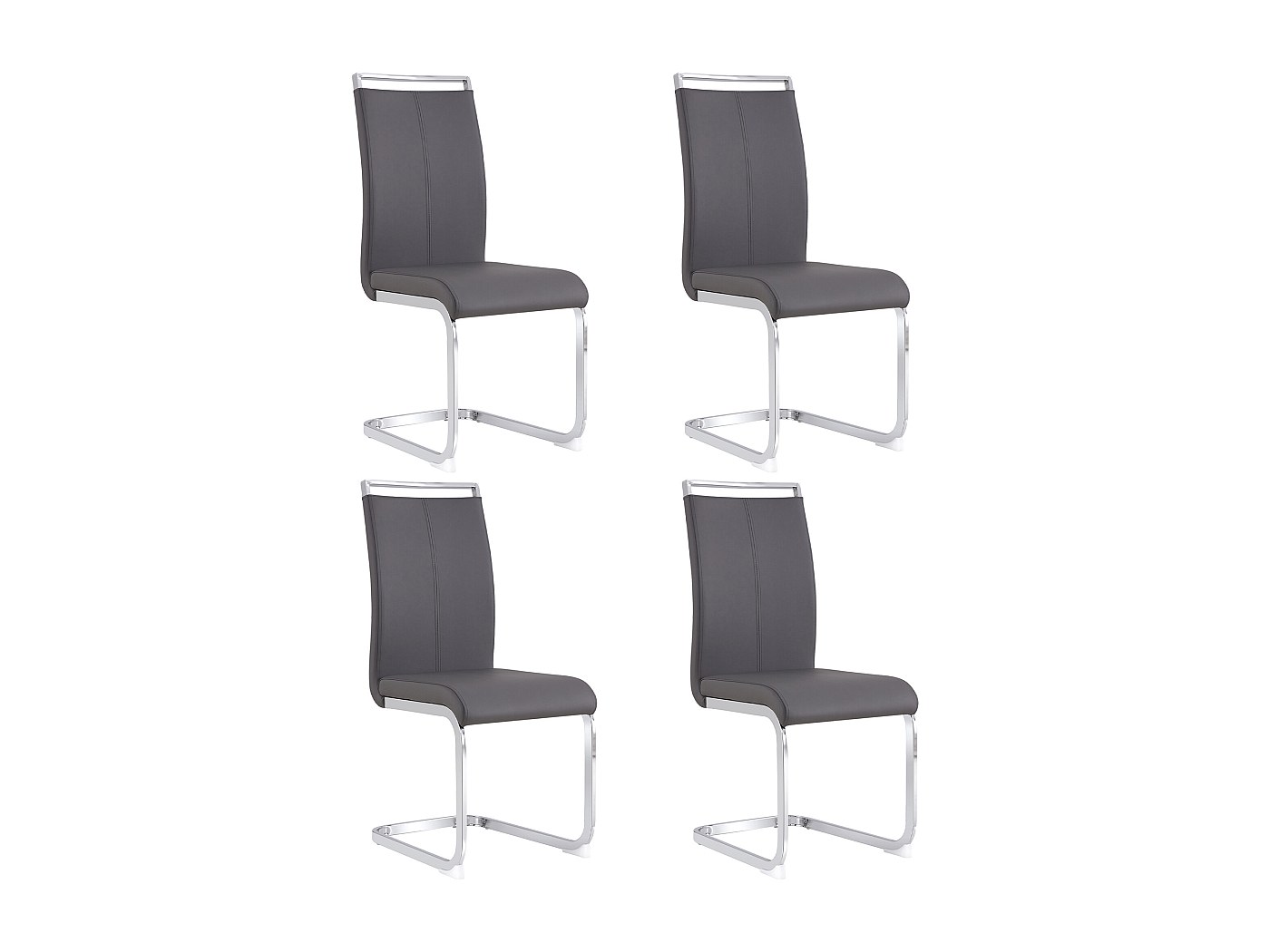 Set van 4 grijze PU cantilever stoelen met zilverkleurig metalen frame