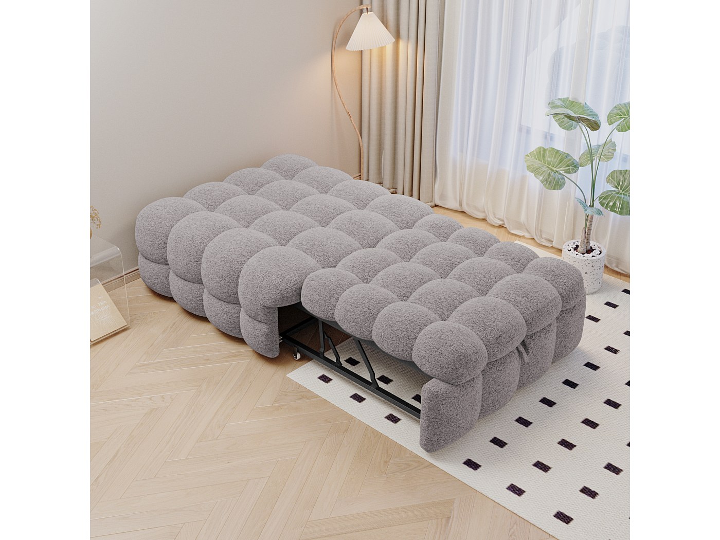 Lit banquette gris - Lit simple avec rembourrage en mousse et pliable ...