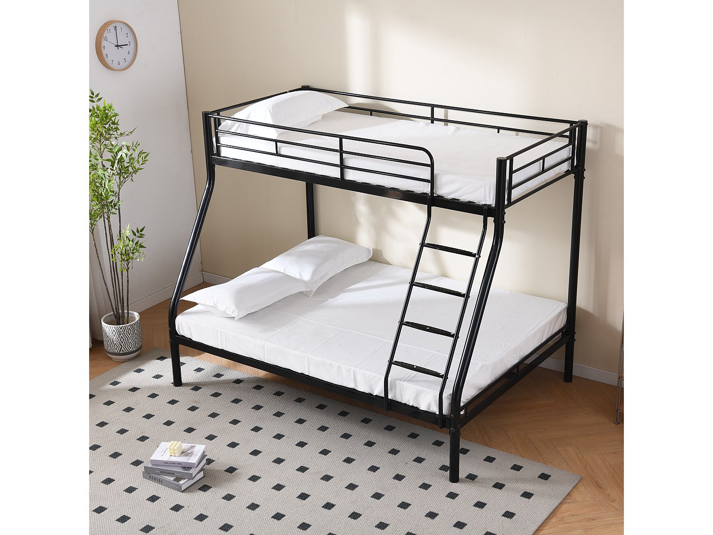 Litera negra - Cama para adulto con barandilla y escalera - 98 x 200 cm ...