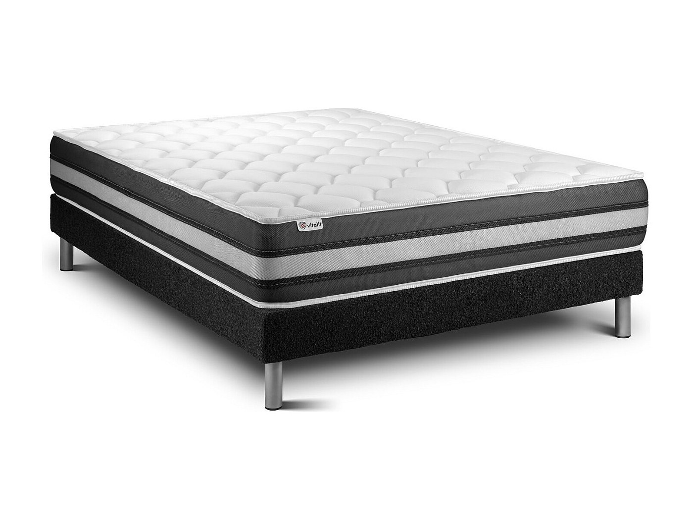 Pack sommier colchão VITAL SPRING ZEN 150 x 200 cm Sommier em Kit Preto