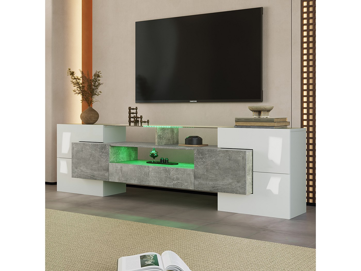 Mueble de TV con almacenaje, 6 puertas y 2 cajones, moderno mueble de ...