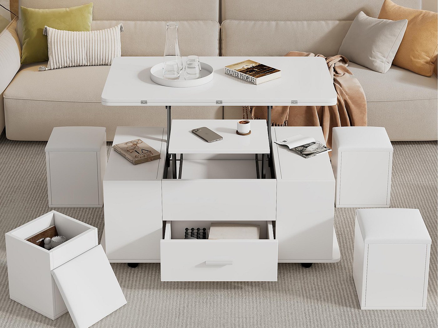 Table basse réglable en hauteur 100x50x45cm - multifonction 4 en 1 ...