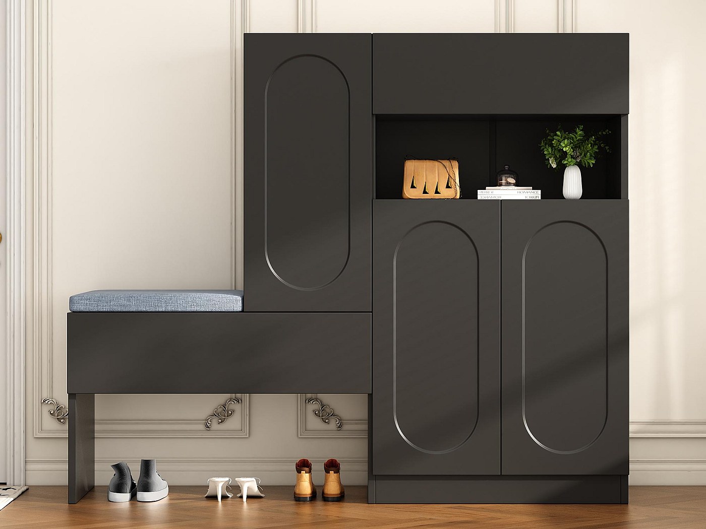 Mueble para zapatos multifuncional - con asiento acolchado - con 4 ...
