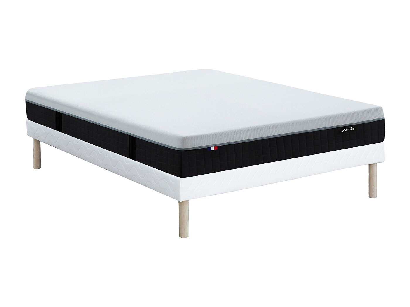 Set 160 x 200 cm gestoffeerd bed + matras met pocketvering en latex ...