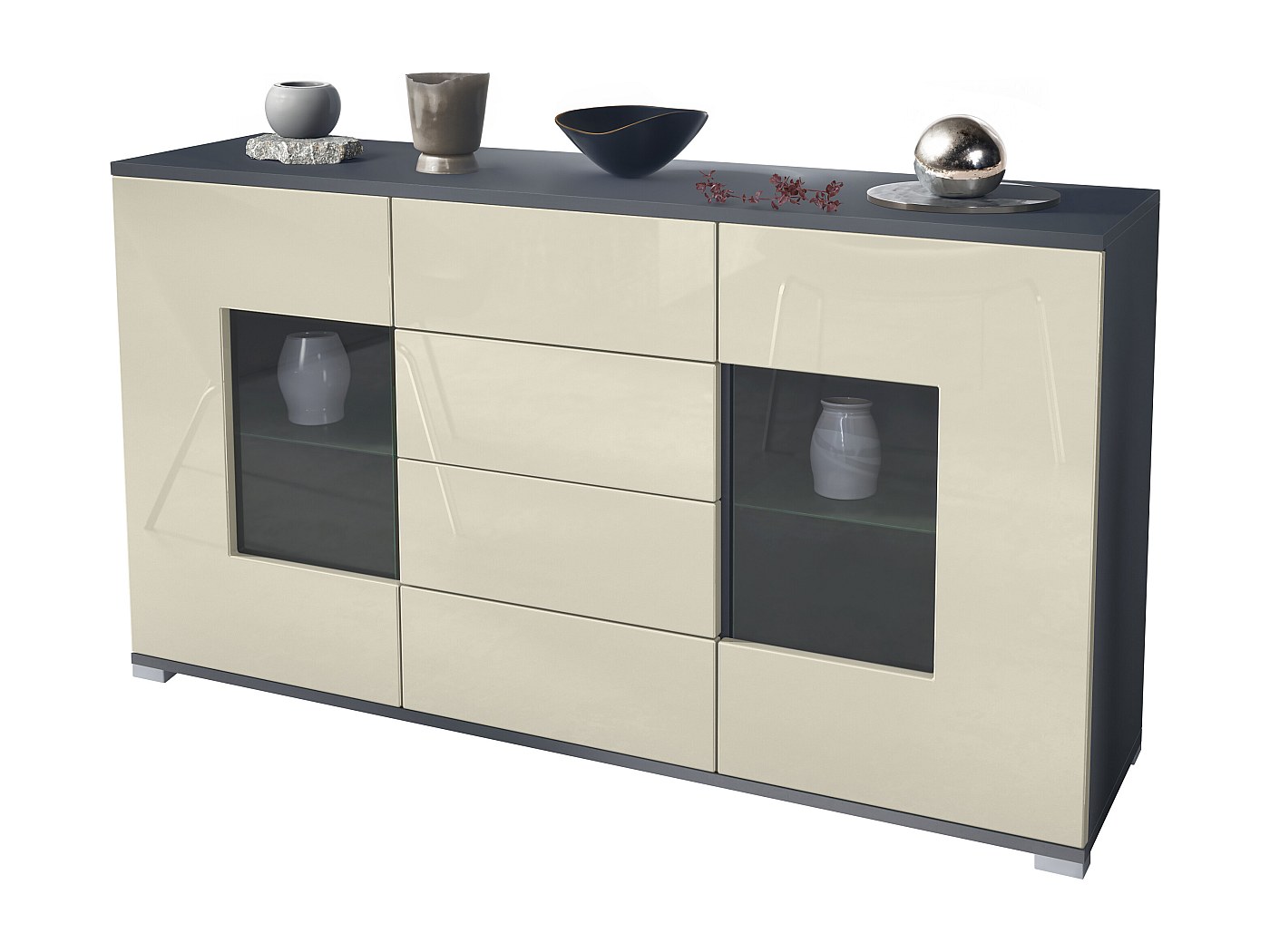 Aparador Grömitz V1 – Mueble con 2 Puertas Grandes y 4 Cajones ...