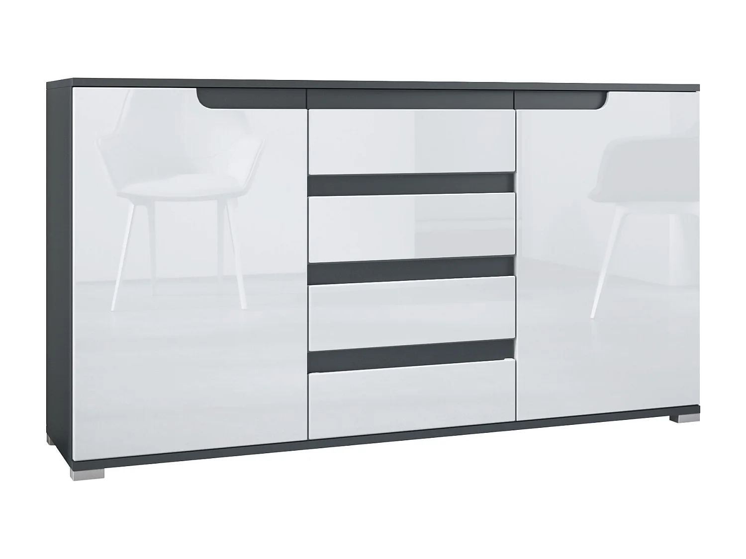 Buffet Dressoir Sylt, Corps en Noir mat / Façades en blanc haute ...