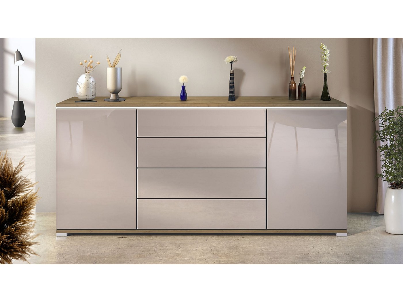 Credenza Faro V2 – Mobile con 2 Ante e 4 Cassetti, Armadio con Striscia ...