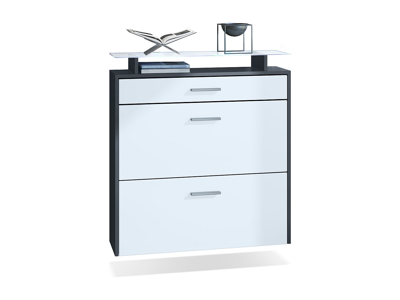 Mueble zapatero Vladon Malea, antracita mate/blanco mate con LED ...