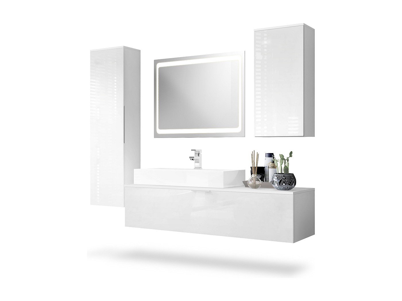 Set di mobili da bagno Armadio Beach, struttura in bianco opaco ...