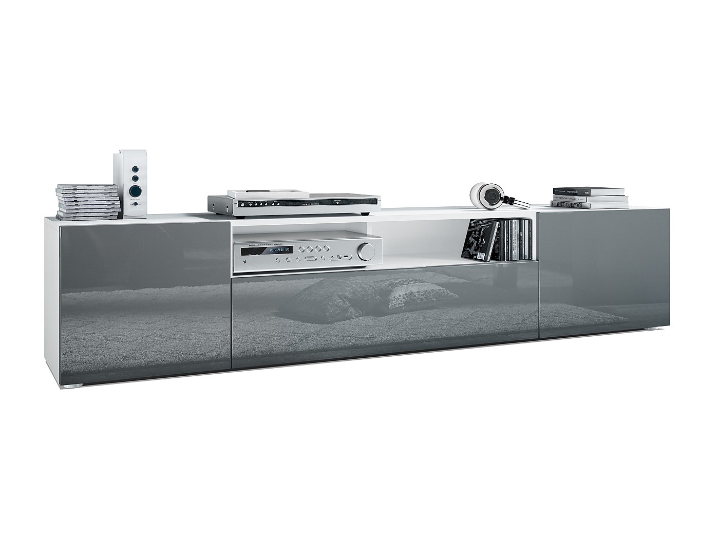 LOWBOARD Mogan Fronten in Grau Hochglanz