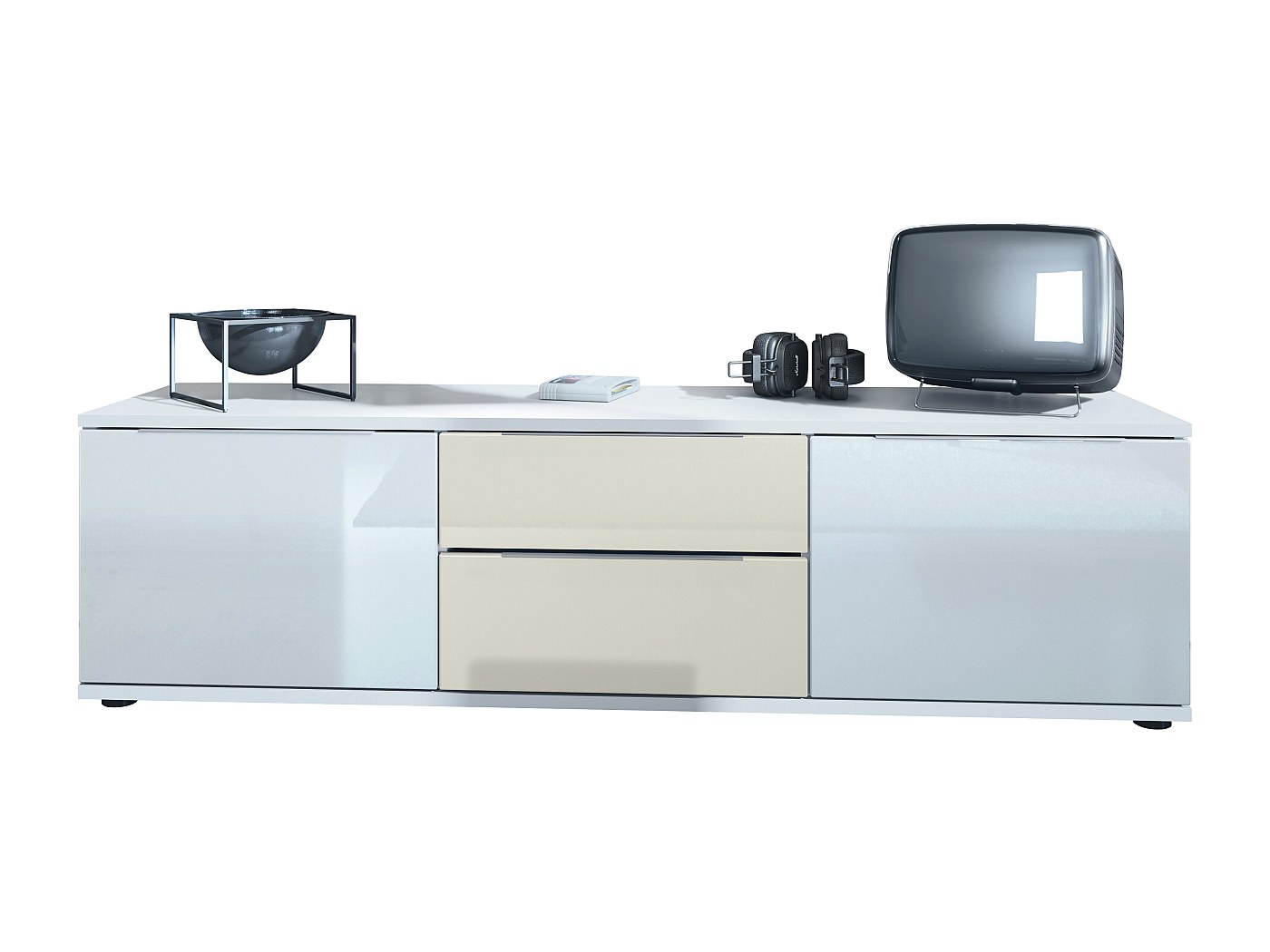 Tavolino TV Linio V1, tavolo TV con 2 ante e 2 cassetti - Bianco ...